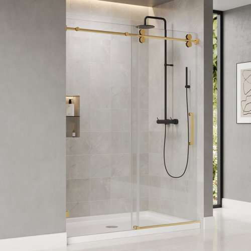 DeerValley Concord 56" - 60" W x 76" H Single Sliding Frameless Shower Door with 3/8" Tempered ...